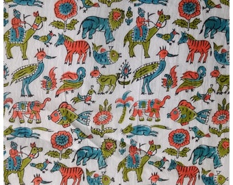 5 Yards Animal & Birds Block Print Fabric Design Pattern For | Etsy