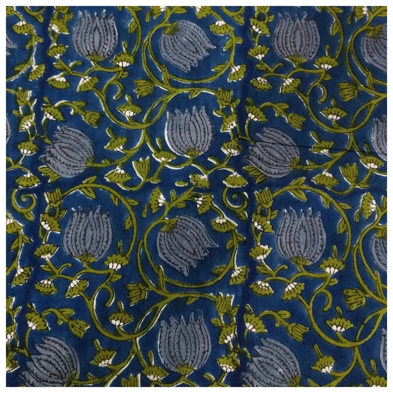 5 Yard Lotus Hand Block Print Fabric Indian Cotton Fabric - Etsy