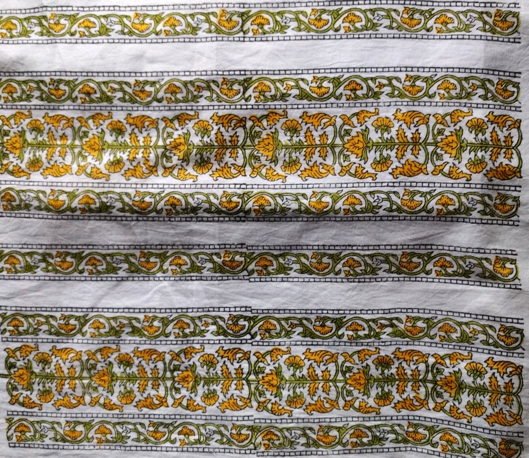 5 Yards Border Block Print Fabric Design Pattern, Indian Cotton Fabric ...