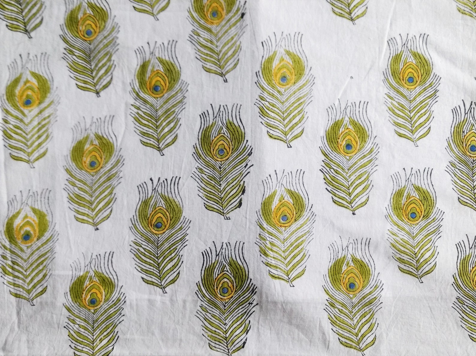 5 Yards Peacock Feather Block Print Fabric Indian Cotton | Etsy