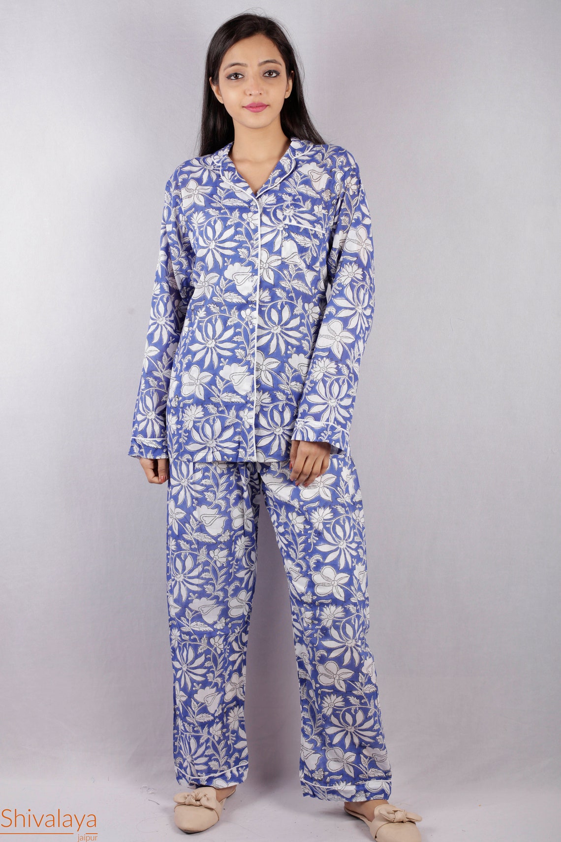 Pyjamas Set for Women Nightwear Block Printed Nightwear 100% - Etsy