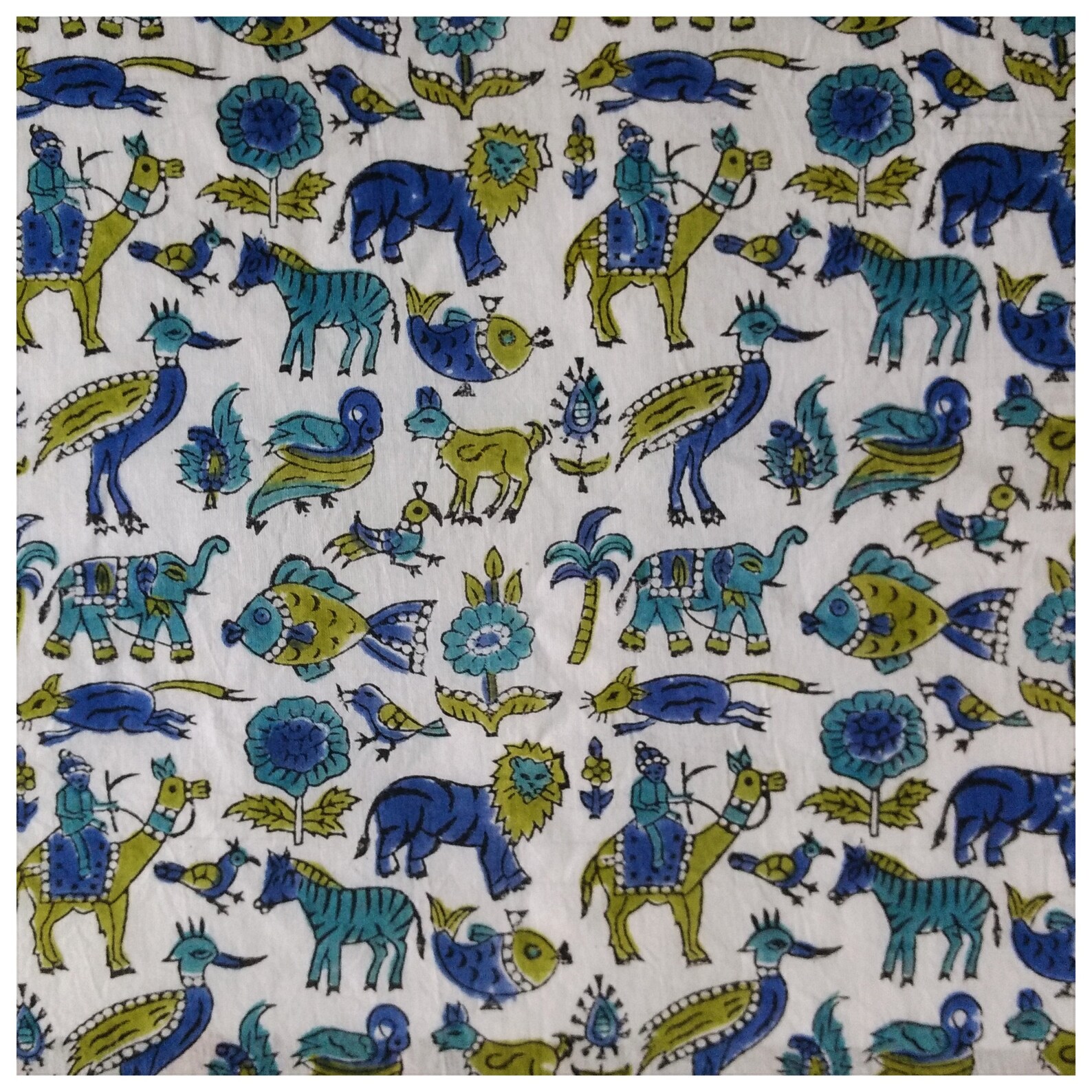 Animal & Birds Block Print Cotton Fabric, Kids Design, 5 Yards - Etsy
