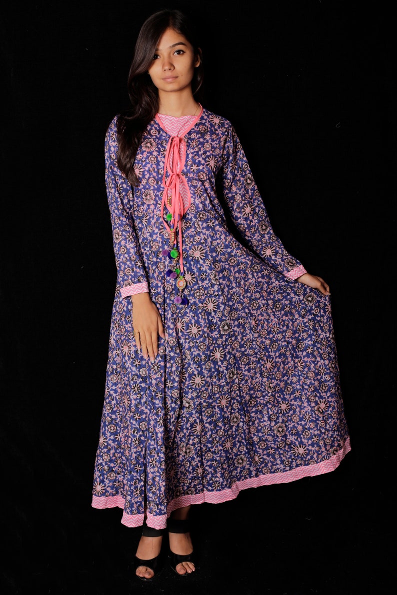Indian Hand Block Printed Long Gown Dress for Women Block | Etsy