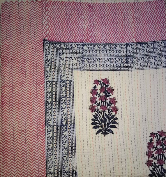 Indian Cotton Hand Block Print Kantha Quilt Indian Kantha | Etsy