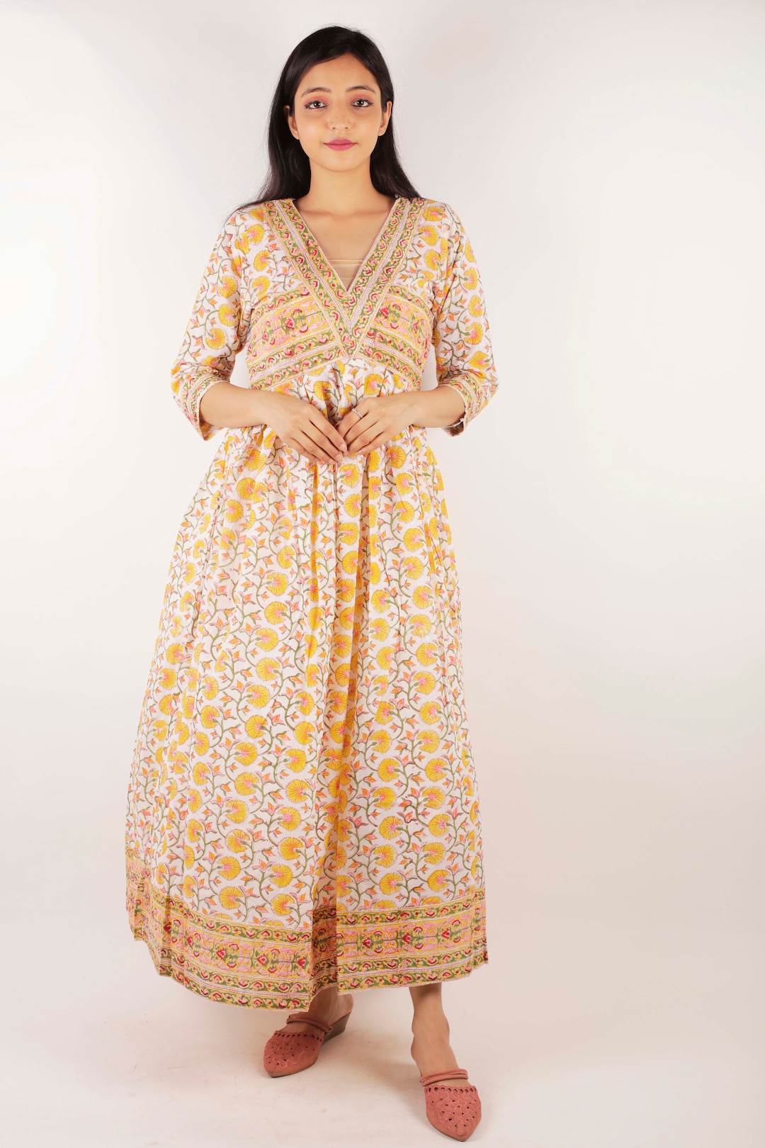 Hand Block Printed Cotton Dress: Indian Floral Print - Etsy
