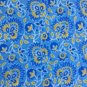 5 Yards Sky Blue Block Print Fabric, Indian Cotton Fabric, Printed ...