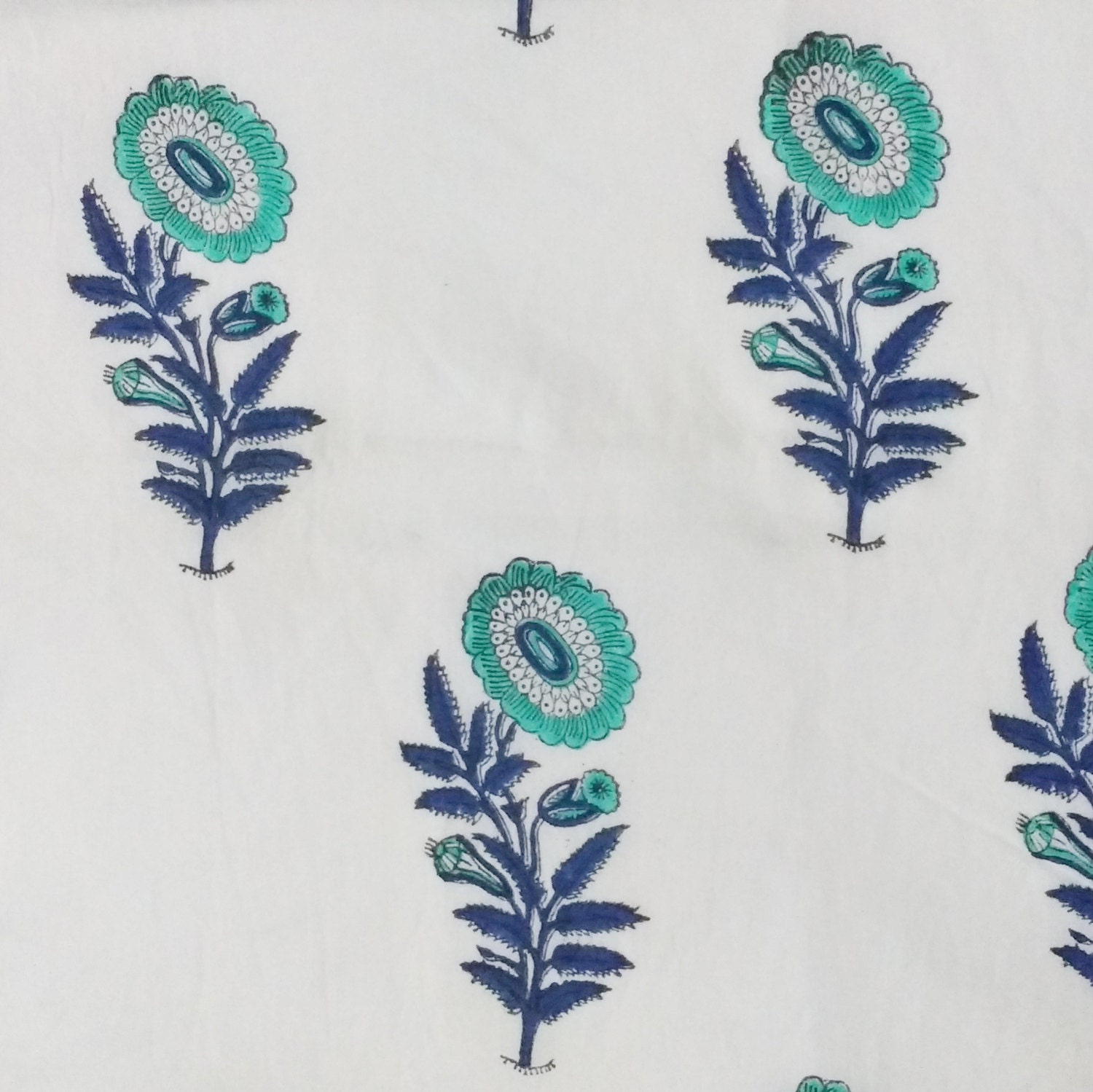 5 Yards Hand Block Printed Fabric, Mughal Print Fabric, Motif Printed ...