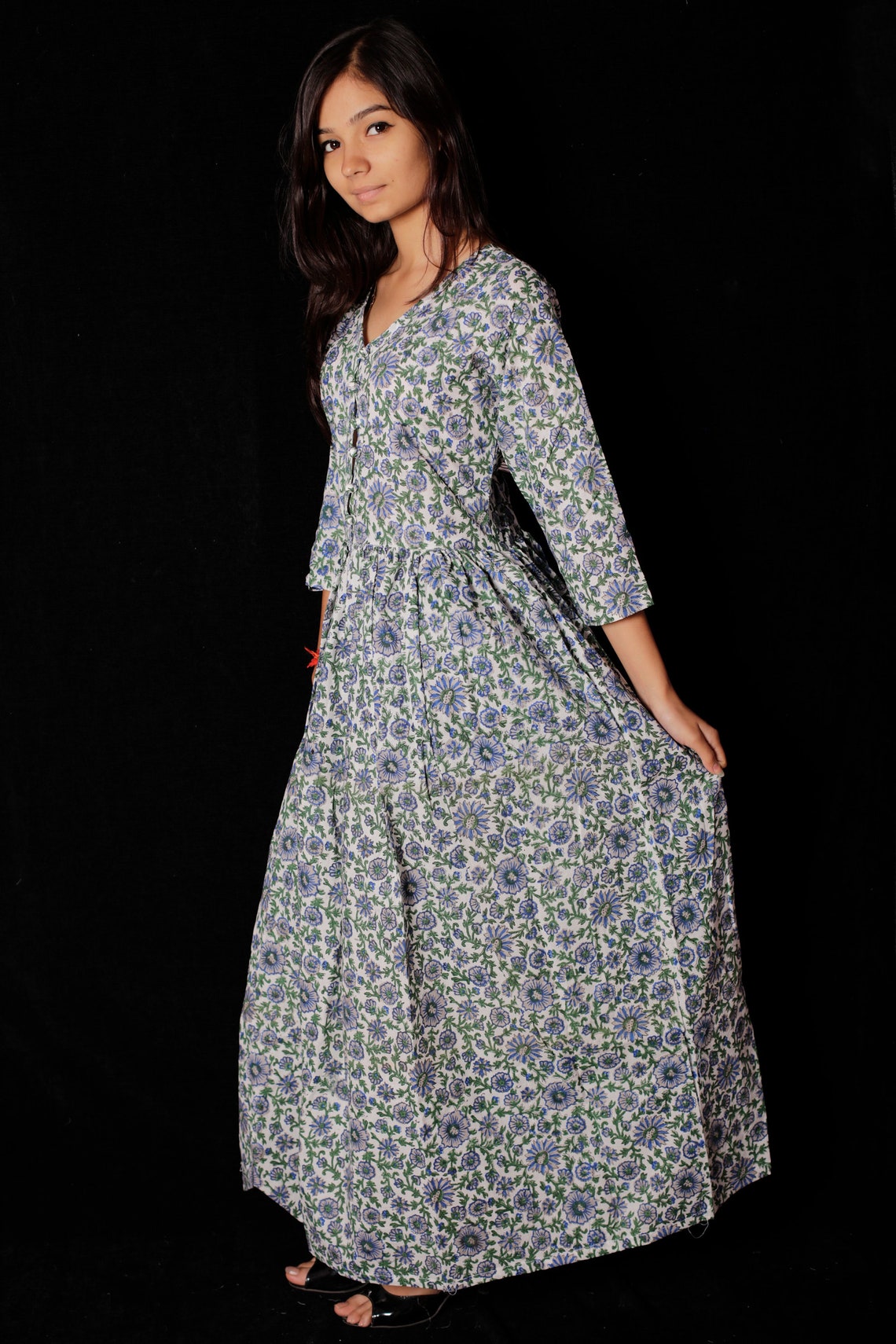 Indian Hand Block Printed Long Gown Dress for Women Block | Etsy