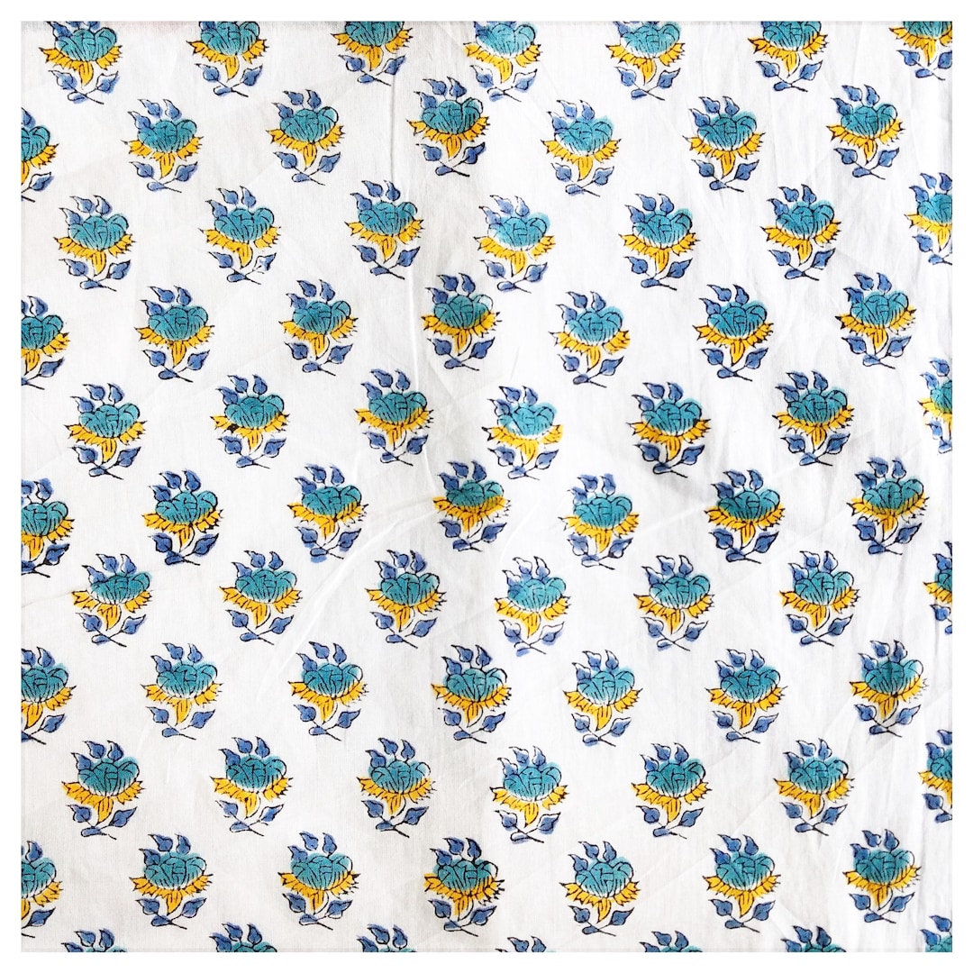 5 Yards Floral Hand Block Print Fabric, Indian Cotton Fabric, Printed ...