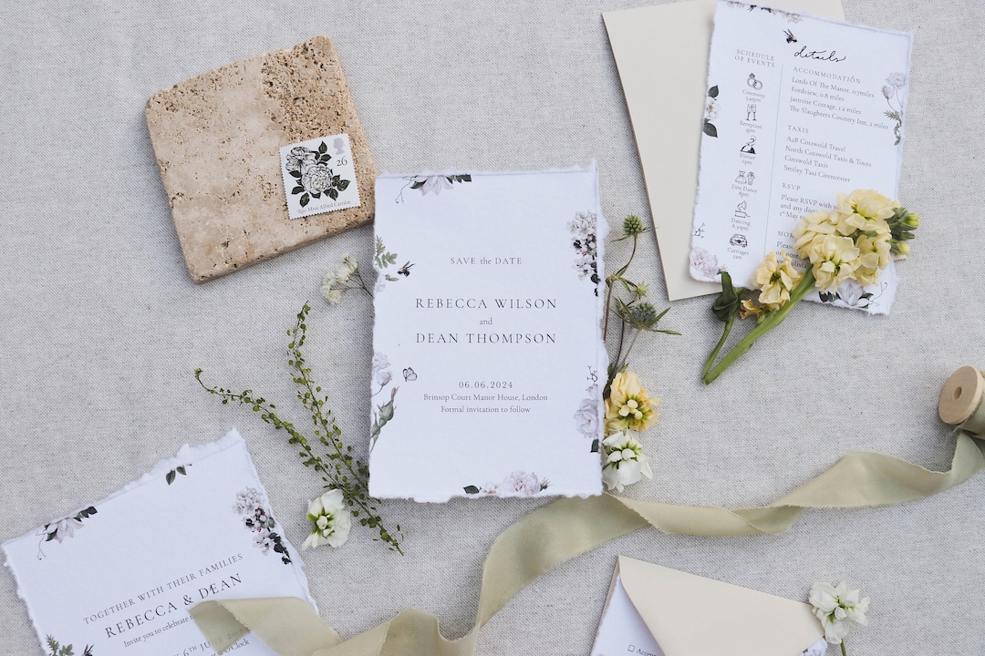 White Wildflower Boho Save the Date Cards | Colourful Floral Wedding ...
