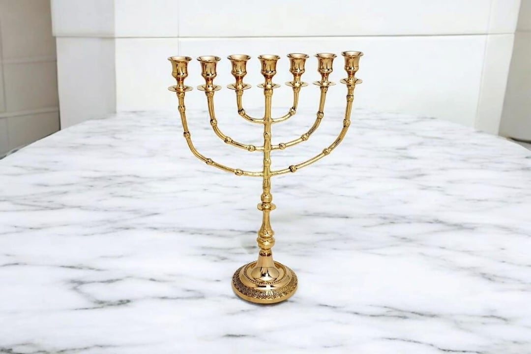 7 - Branched Brass Menorah – Biblical Temple Replica – Christian Holy ...