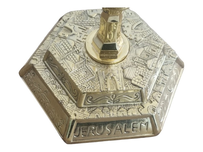 Menorah Menora Gold Plated Brass - 7 Branch Jewish Candle Holder 16.5 ...