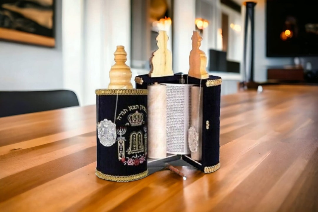 Authentic Kosher Torah Scroll - 13" / 32cm Tall - Velvet & Wood ...