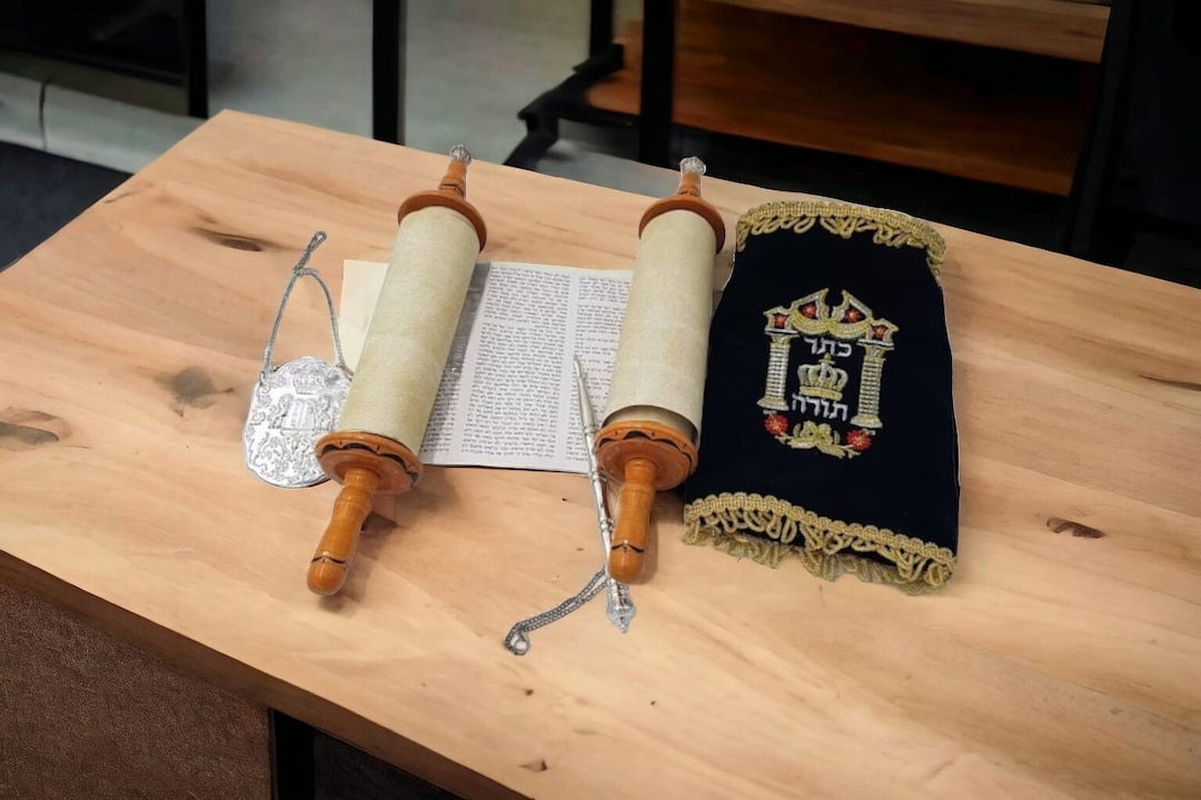 Miniature Hebrew Torah Scroll Set - Decorative Sefer Torah With Mantle ...