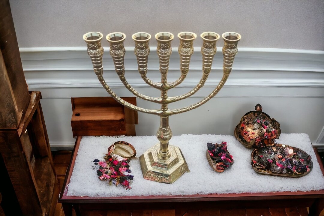 Menorah Brass Temple Candle Holder 7 Branch Yeshua Menora Rom Israel ...