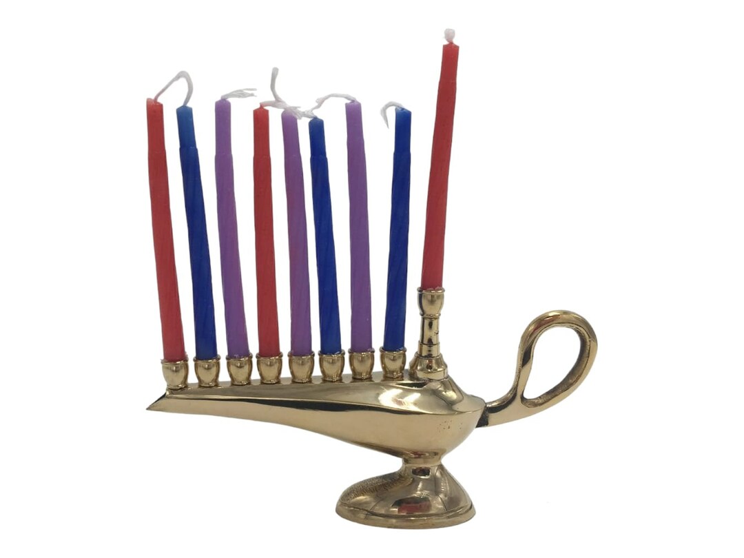 Aladdin Lamp Hanukkah Menorah | Traditional Oil Lamp Design | Chanukah ...