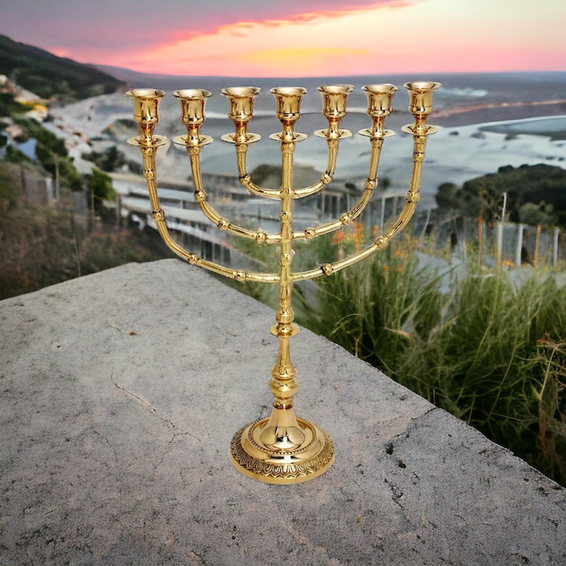 Menorah Brass Temple Traditional Jewish Candelabra, 14" Home Judaica ...