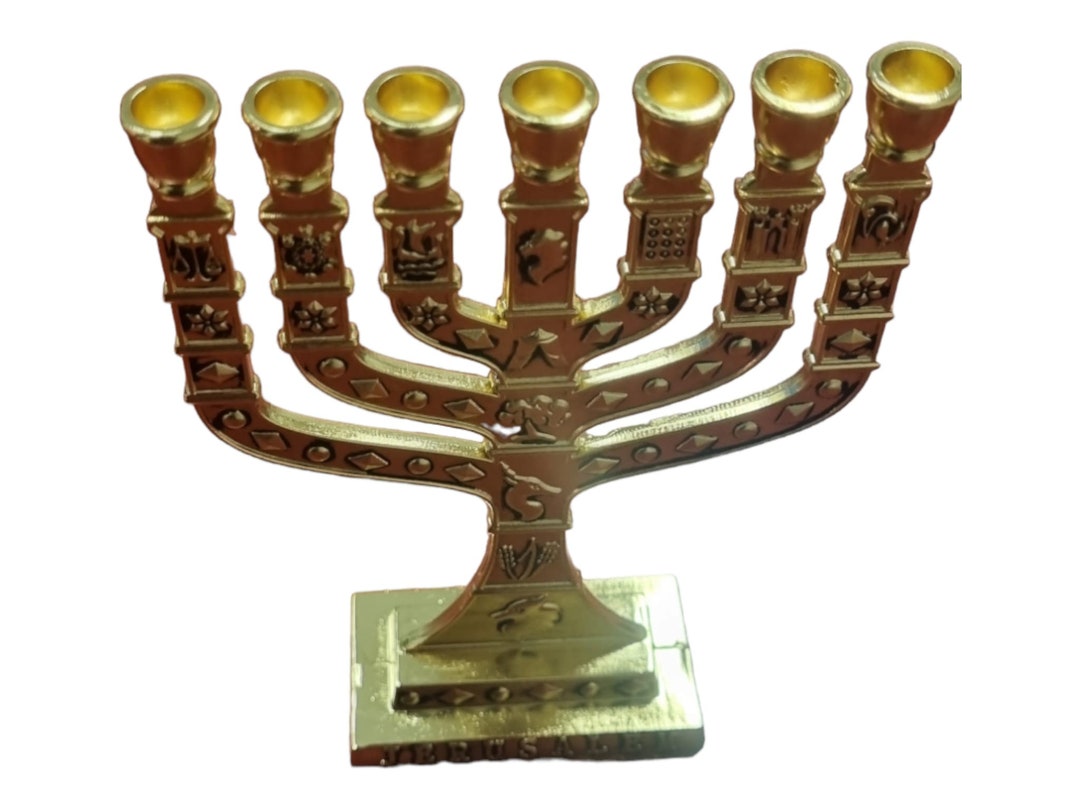 Authentic Menorah in Gold With 12 Tribes of Israel Signs From Jerusalem ...