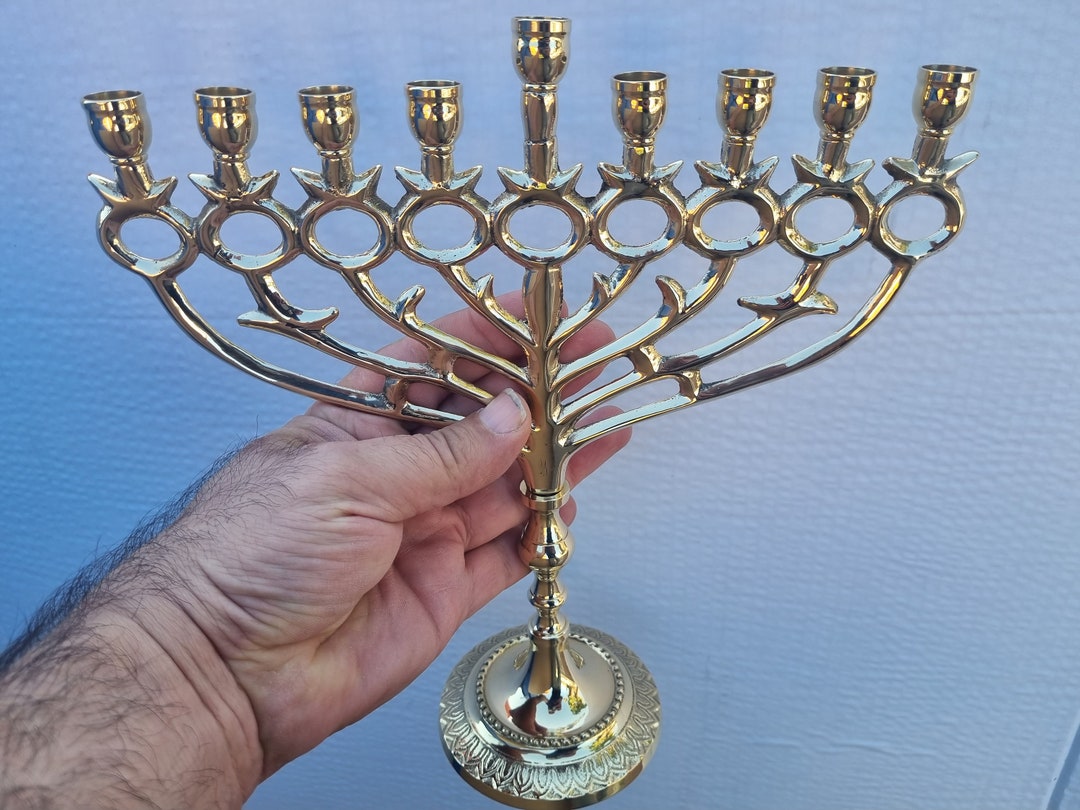 Hanukkah Menorah Pomegranate Design 9 Branches Brass Chanukah Candle ...