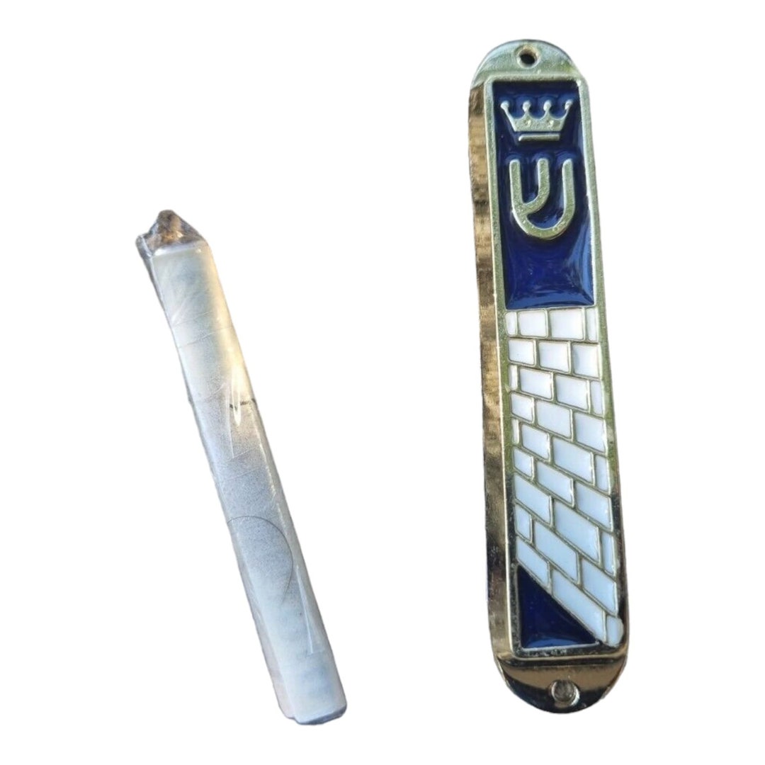 Kosher Mezuzah With Enamel Western Wall Case - Made in Israel - Jewish ...