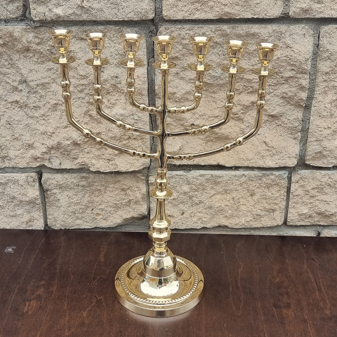 Big Menorah 7 Branch Gold Seven Branches Menora Candel Holder 14 Inches ...