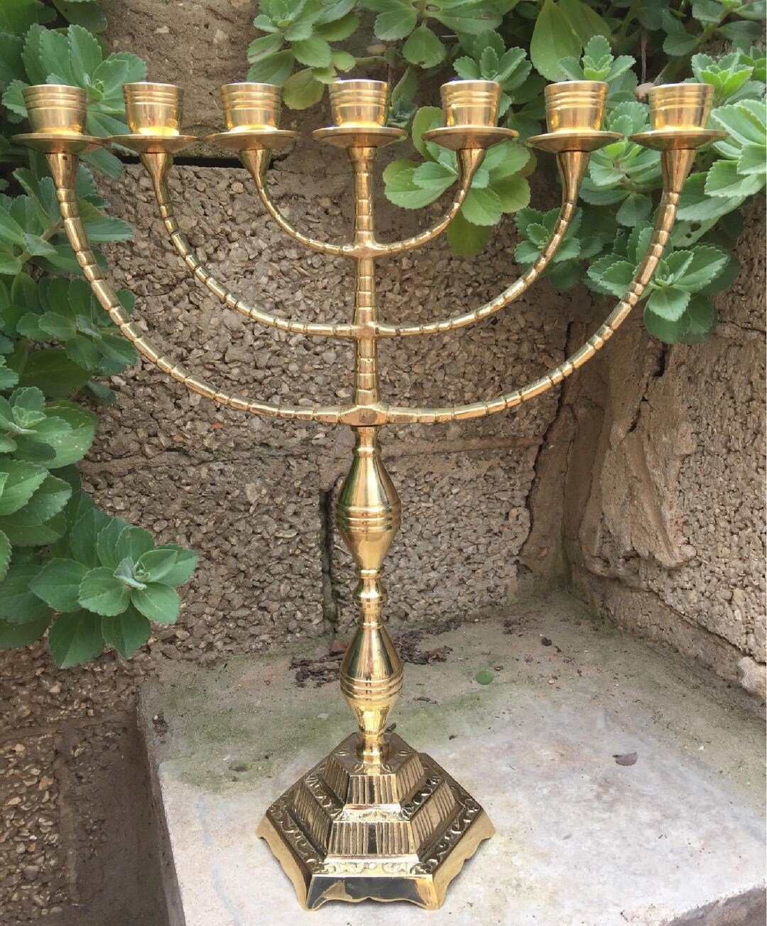 Authentic Menorah 7 Branch Brazos Gold Jerusalem Temple 17 Inch Height ...
