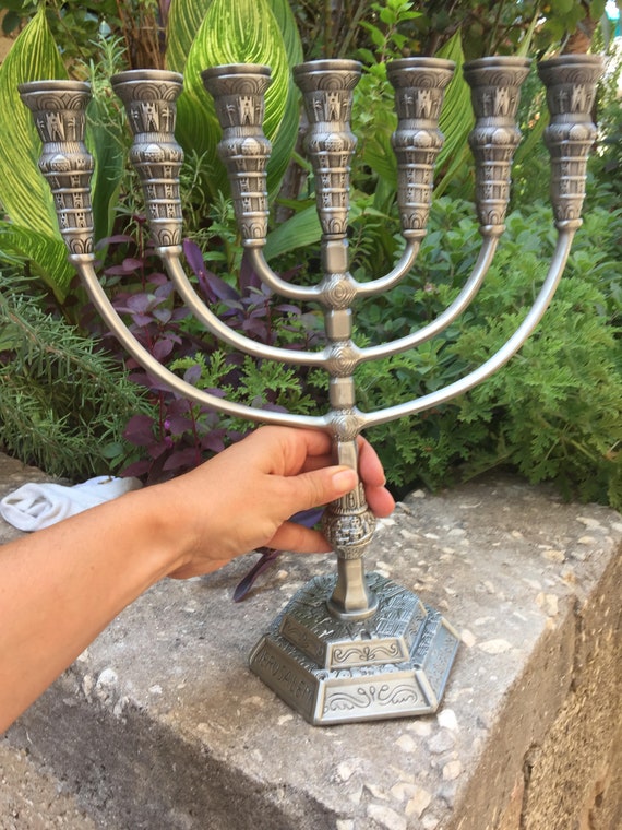 Menorah 7 Branch 8" Antique Brass Menorah - 7-Branch Traditional ...