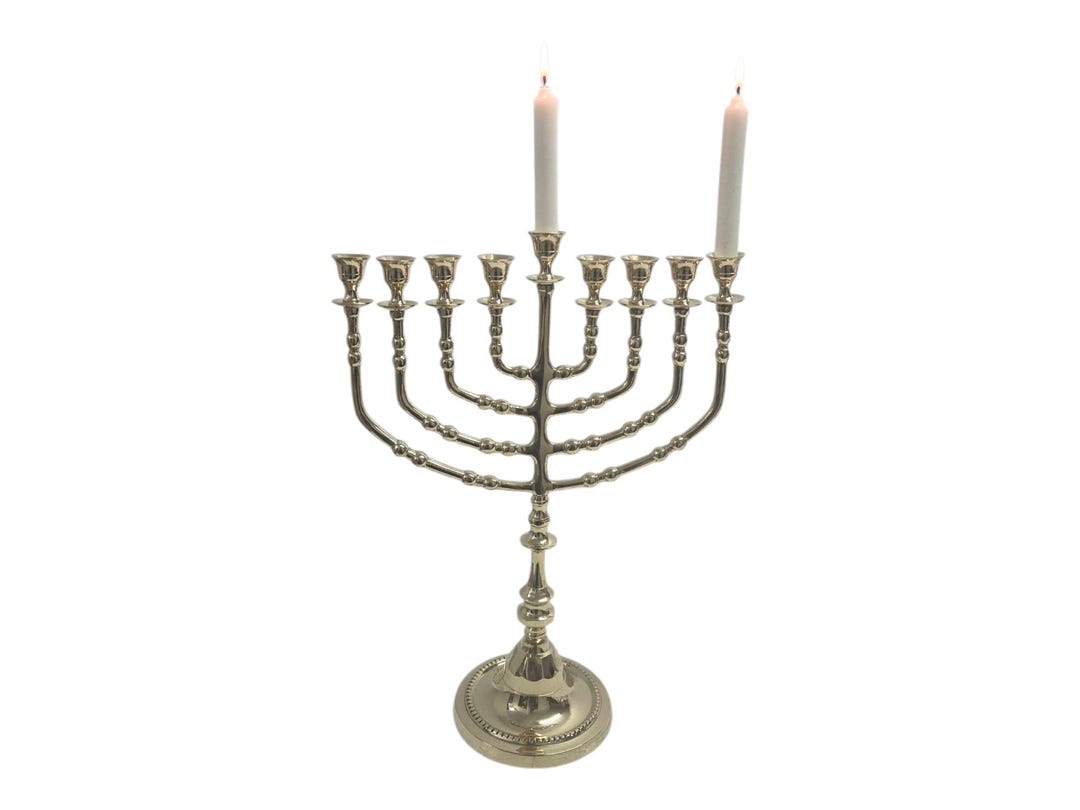 Large Brass Hanukkah Menorah 9 Branch Gold Tone Chanukiah, Judaica ...