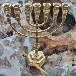 Menorah Gold Brass 7-branch Candle Holder, Classic Judaica - Etsy