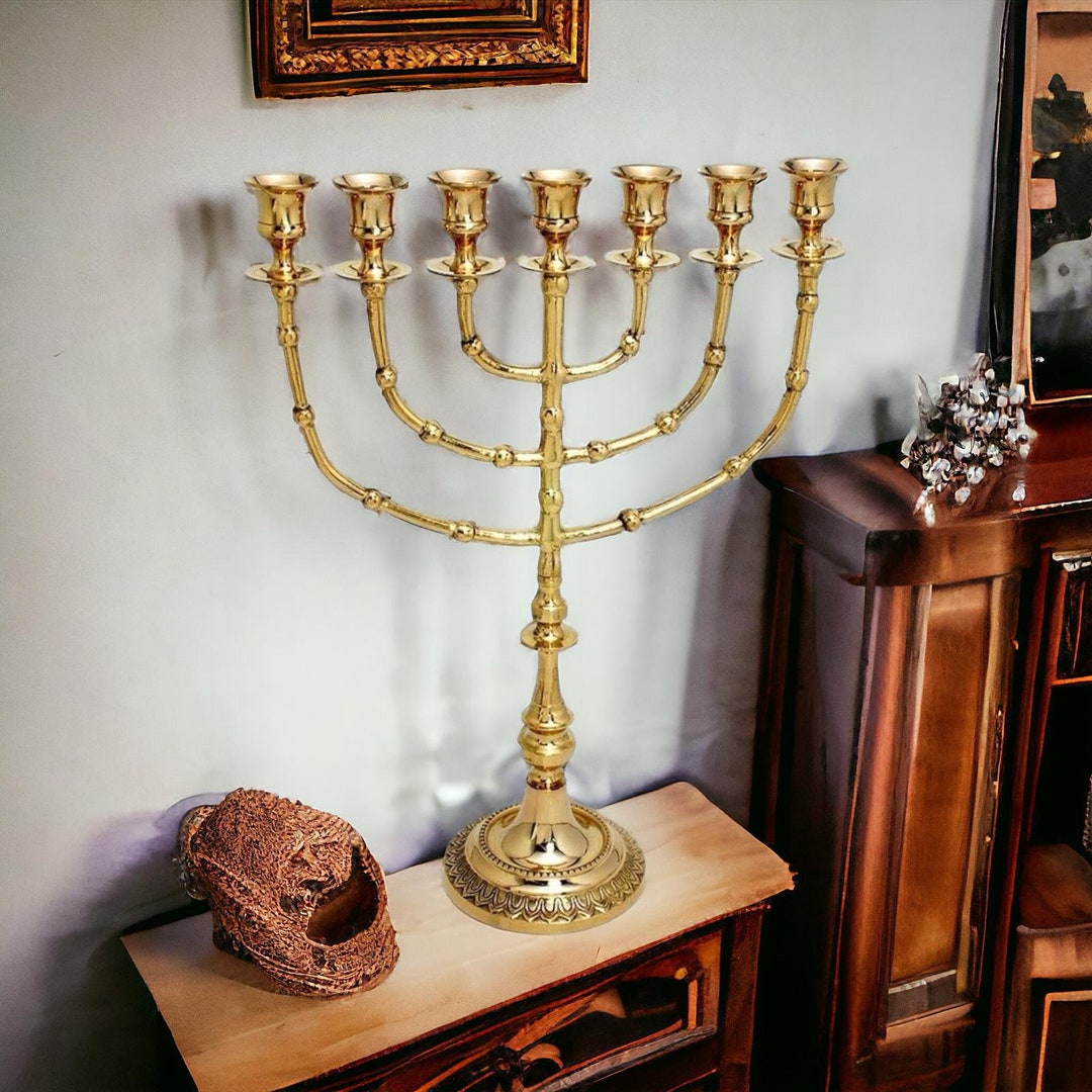 Menorah Brass Temple Traditional Jewish Candelabra, 14" Home Judaica ...