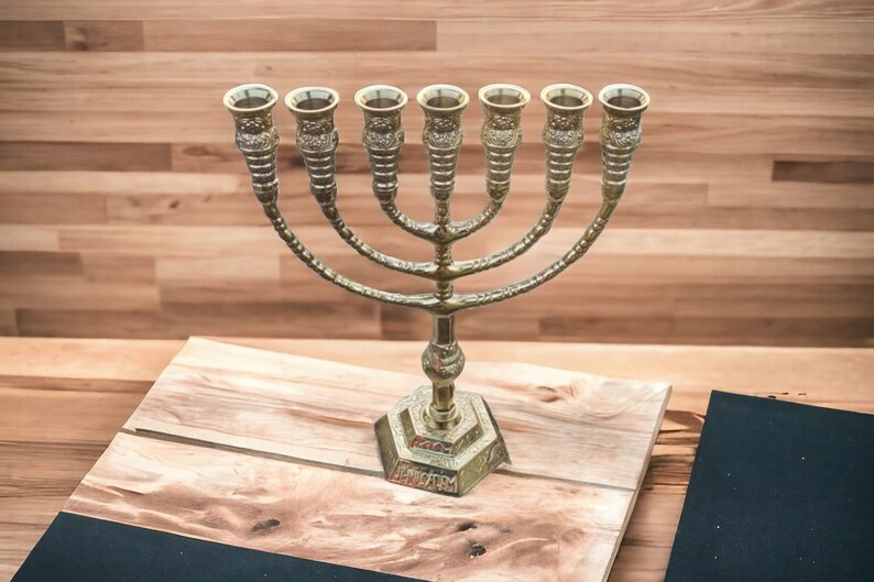 Menorah Brass Handcrafted , Jerusalem Temple Design, Judaica Decor, 12 ...