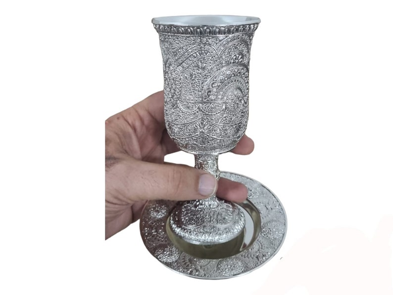 Silver Plated Kiddush Cup: Filigree Shabbat Wedding Goblet With Plate ...