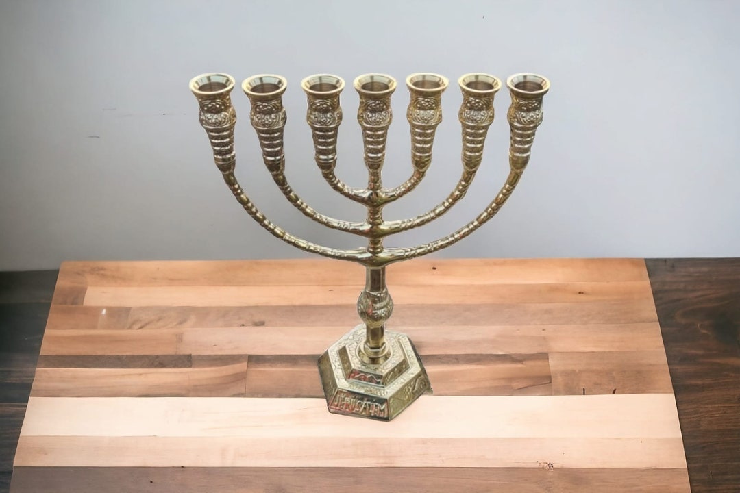 Menorah Gold Brass 7-branch Candle Holder, Classic Judaica - Etsy