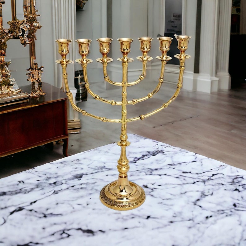 Menorah Brass Temple Traditional Jewish Candelabra, 14" Home Judaica ...