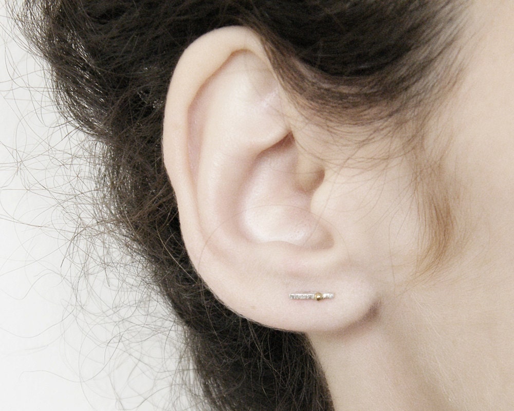 Silver Bar Earrings With Brass Ball Silver Line Earrings | Etsy