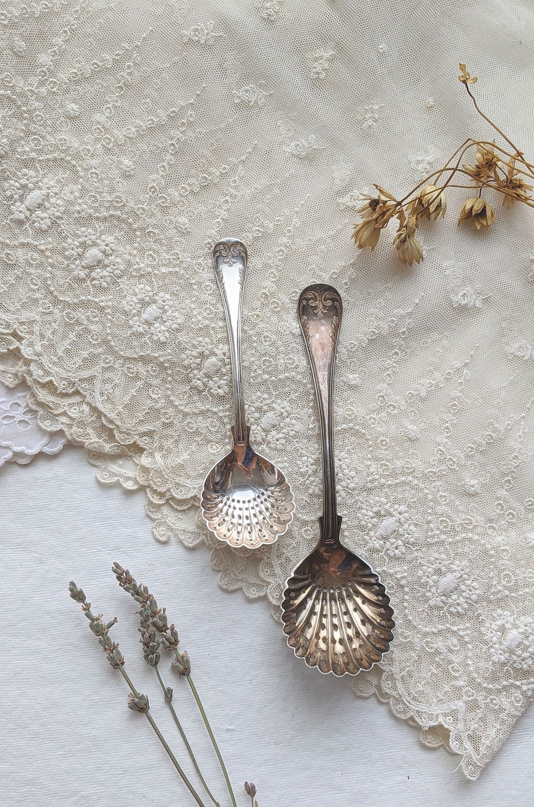 Antique Set of Two Sugar Sifter Spoon. Artkrupp Berndorf Spoon. Antique ...