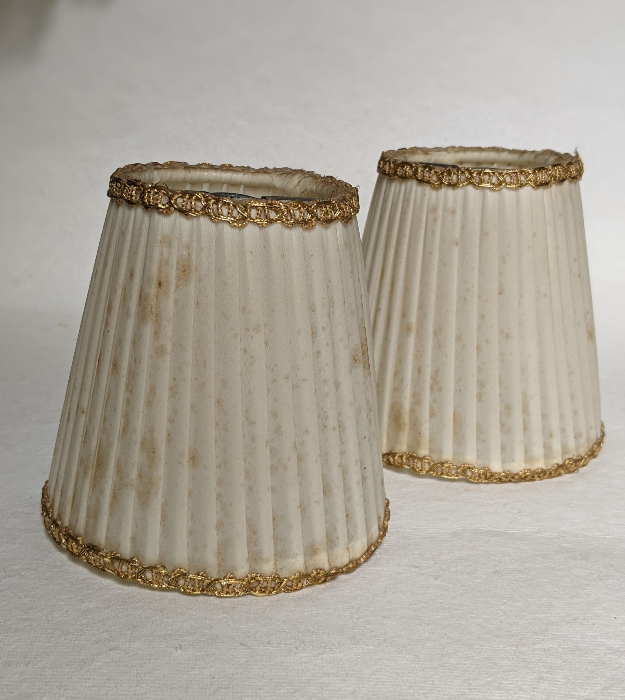 Pair of Small Lampshades in Beige Color With Metallic Gold Trim ...