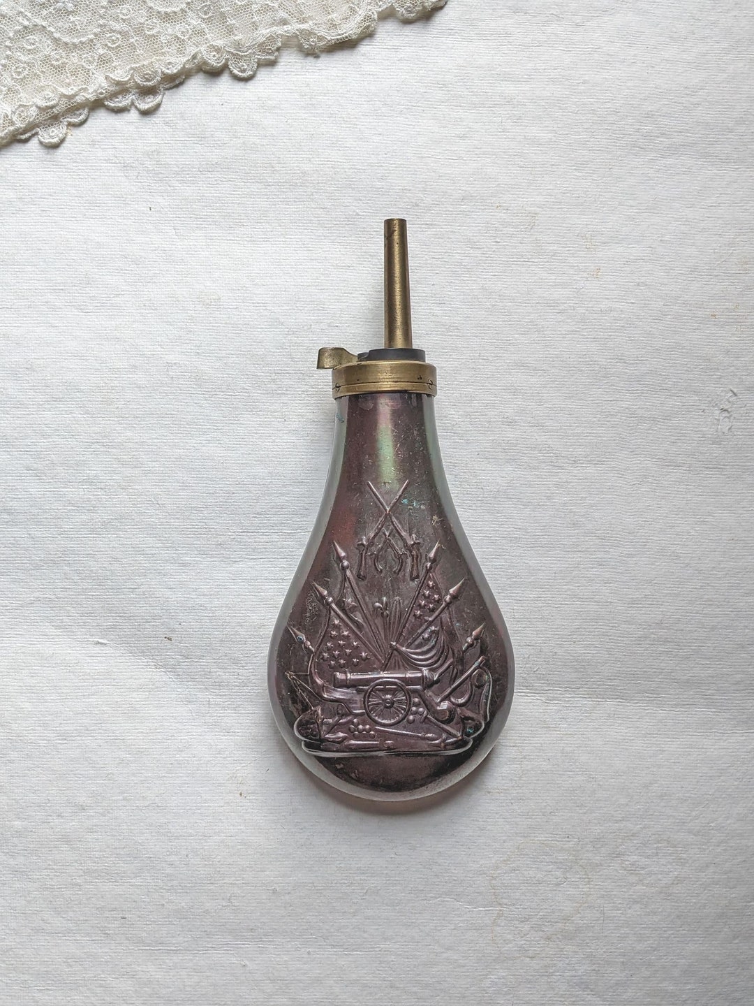 Vintage Brass Powder Flask. Vintage Millitary Gift. Brass Copper Powder ...