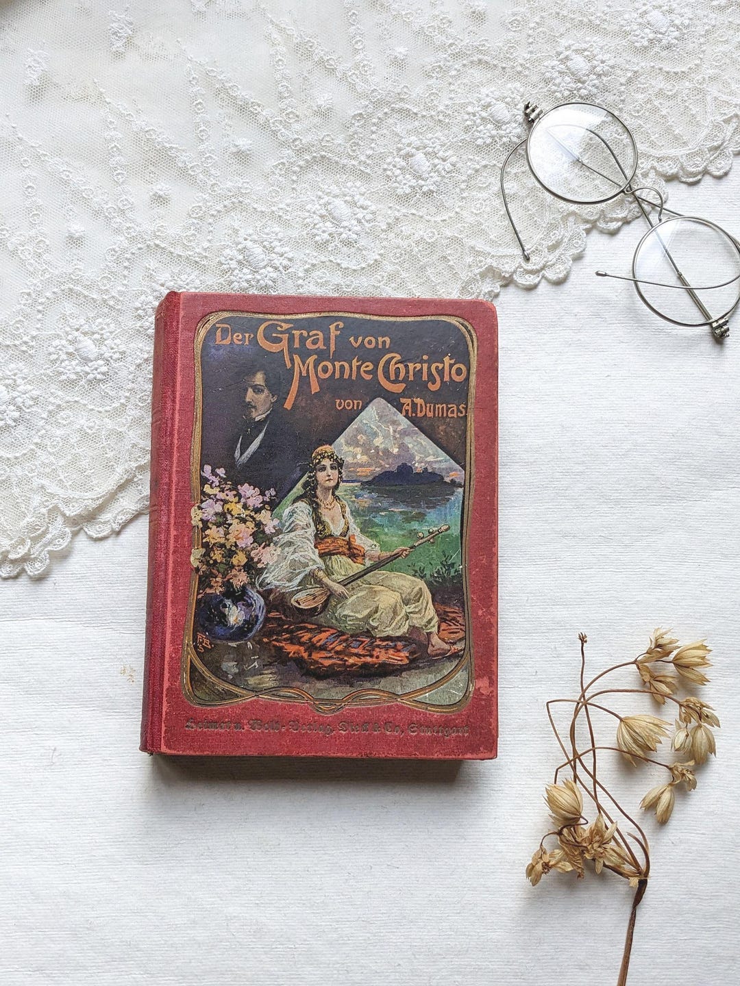 Rare Antique Book. Red Color Decorative Book Stack. Book of Colors Red ...