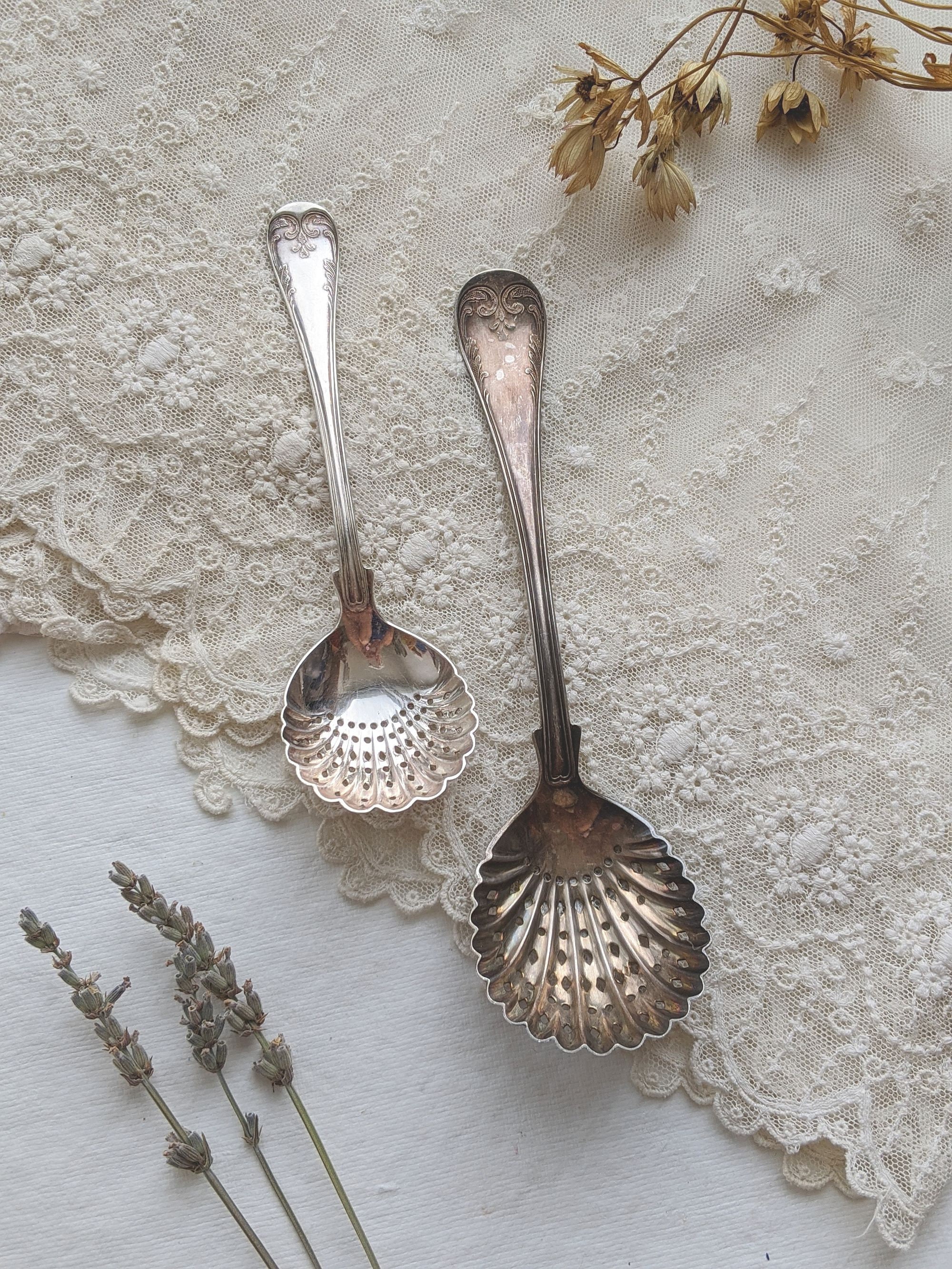 Antique Set of Two Sugar Sifter Spoon. Artkrupp Berndorf Spoon. Antique ...
