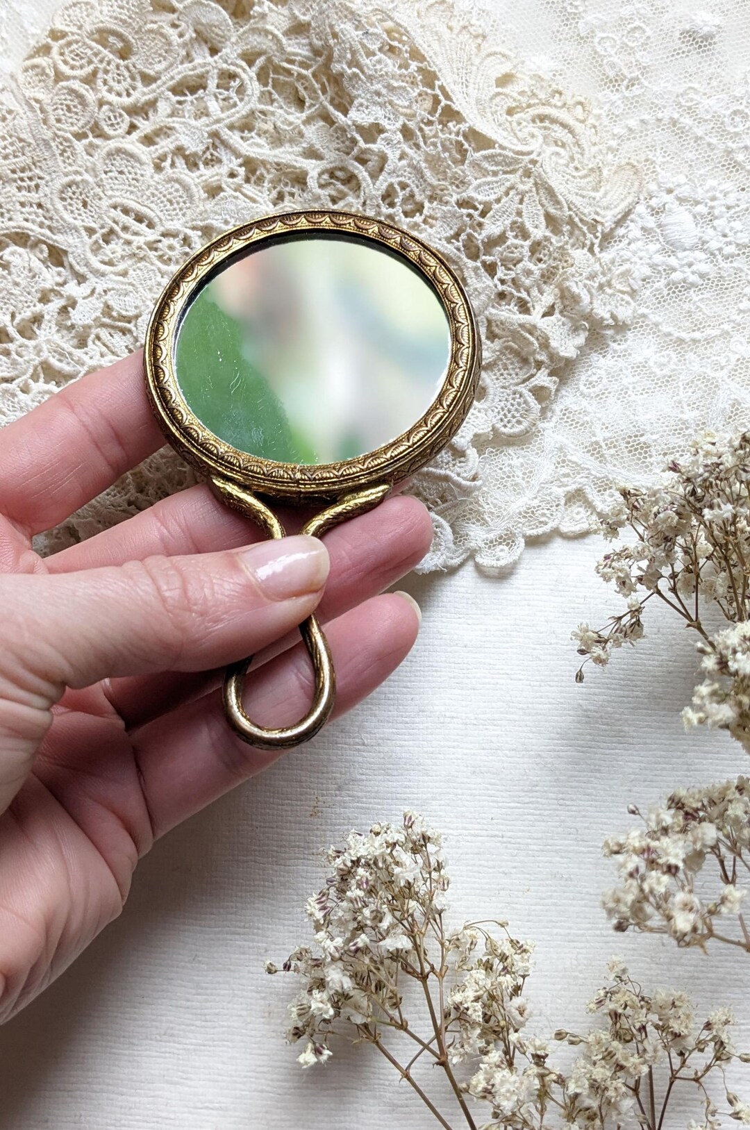 Small Antique Brass Hand Mirror. Vintage Hand Brass Two Sided Mirror ...