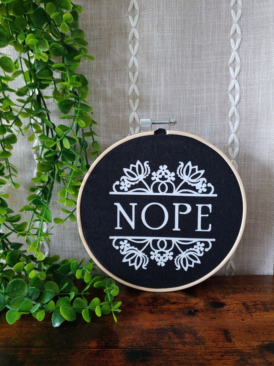 Sarcastic NOPE Funny Faux Embroidery Wall Decor Home Unique Novelty Antisocial Introvert Gift ...