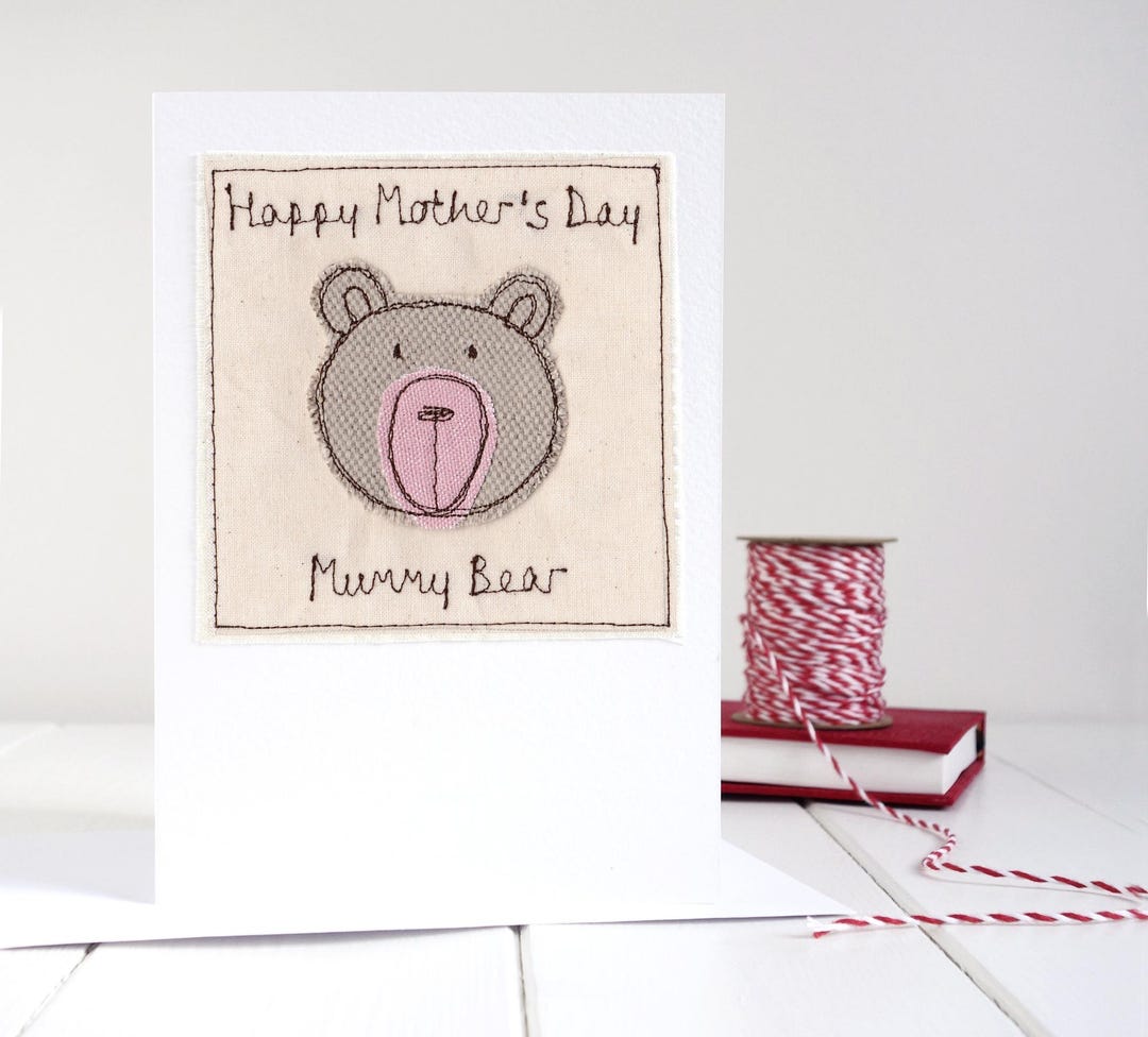 Personalised Embroidered Bear Mothers Day Card for Mum, Mummy, Grandma ...