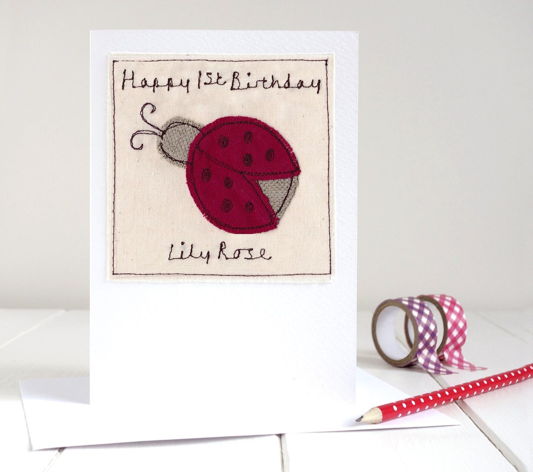 Personalised Embroidered Ladybird Birthday Card for Girl - Ladybug Card ...