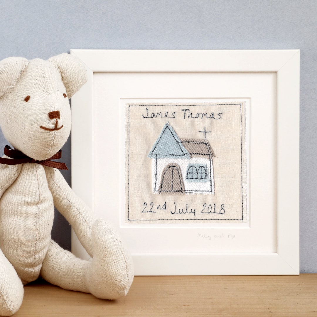 Personalised Embroidered Christening Picture for Boys, Son, Grandson ...