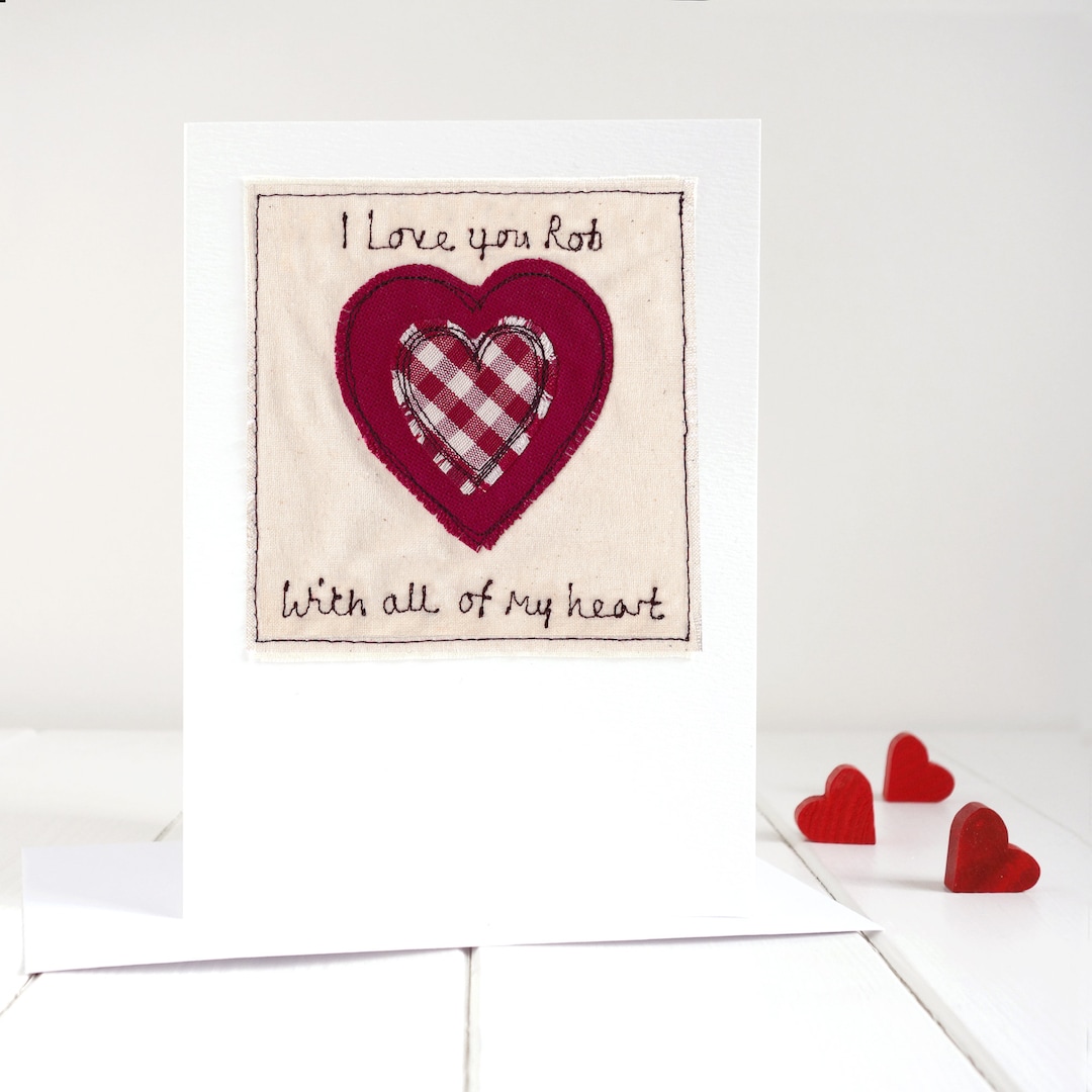Personalised Embroidered Love Heart Card Romantic Valentines Card for ...