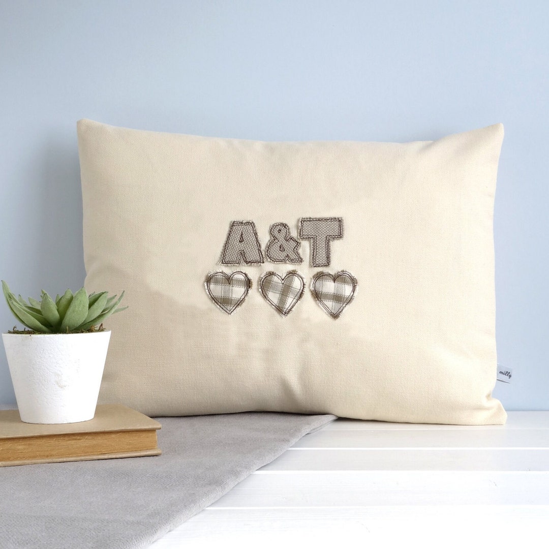Personalised Embroidered Couples Initials Cushion Cover - Heart Pillow ...
