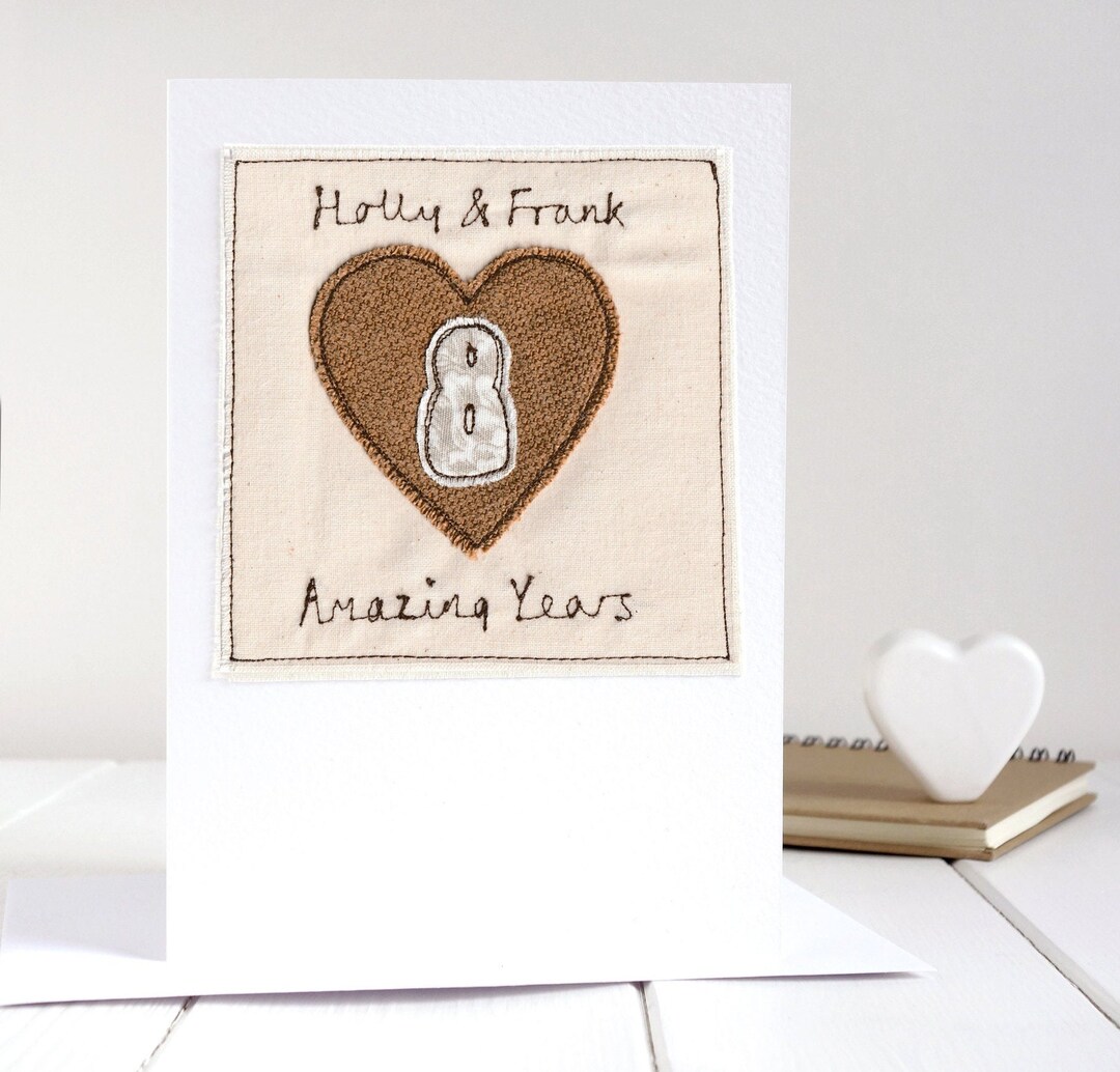 Personalised Embroidered Bronze Wedding Anniversary Card - 8th or 19th ...