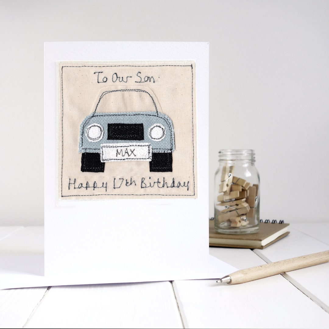 Personalised Embroidered Car Card Birthday Card for Dad, Husband 17th ...