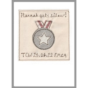 Personalised Embroidered Silver Medal Congratulations Card - Well Done ...
